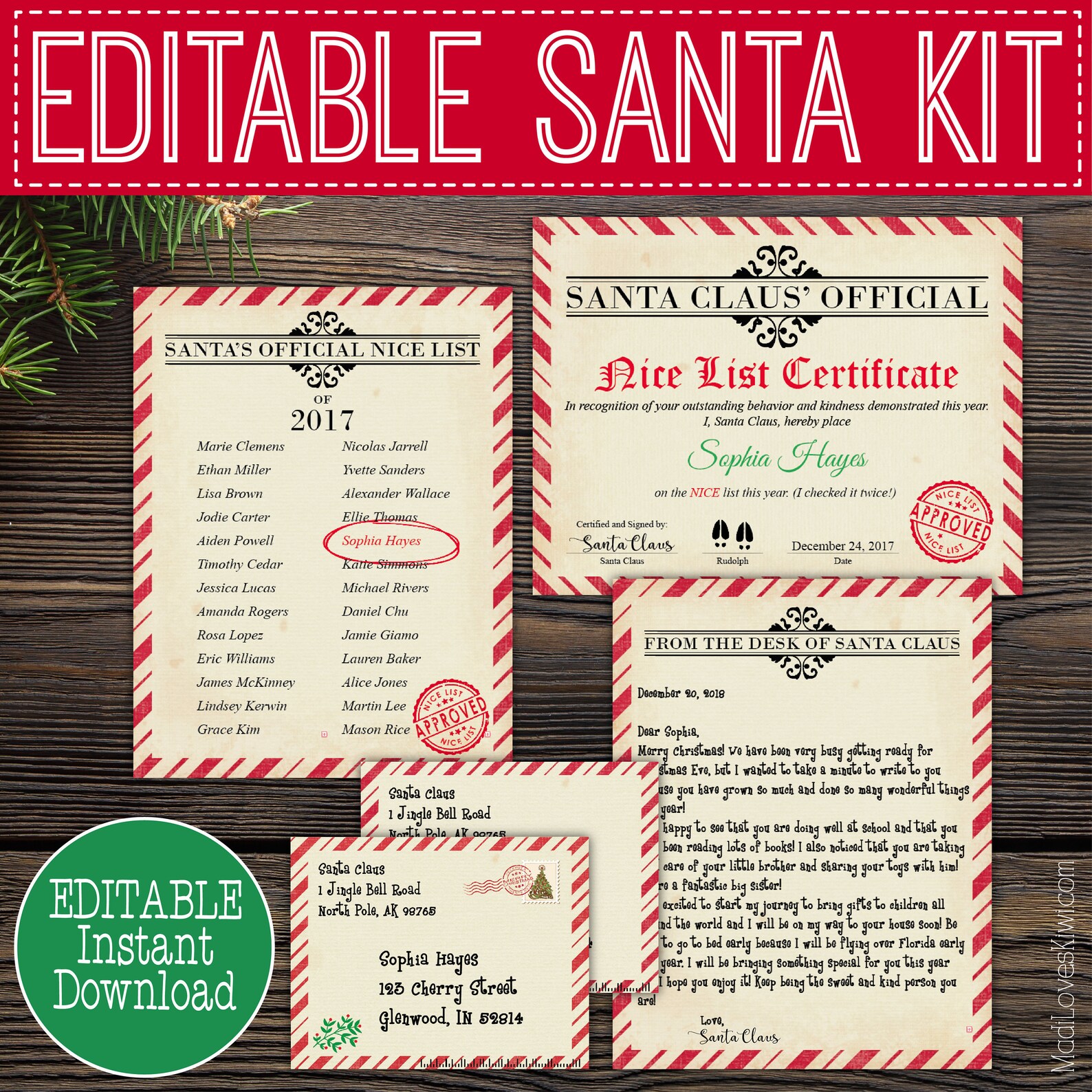 Editable Letter From Santa Printable Kit Customized Nice List - Etsy