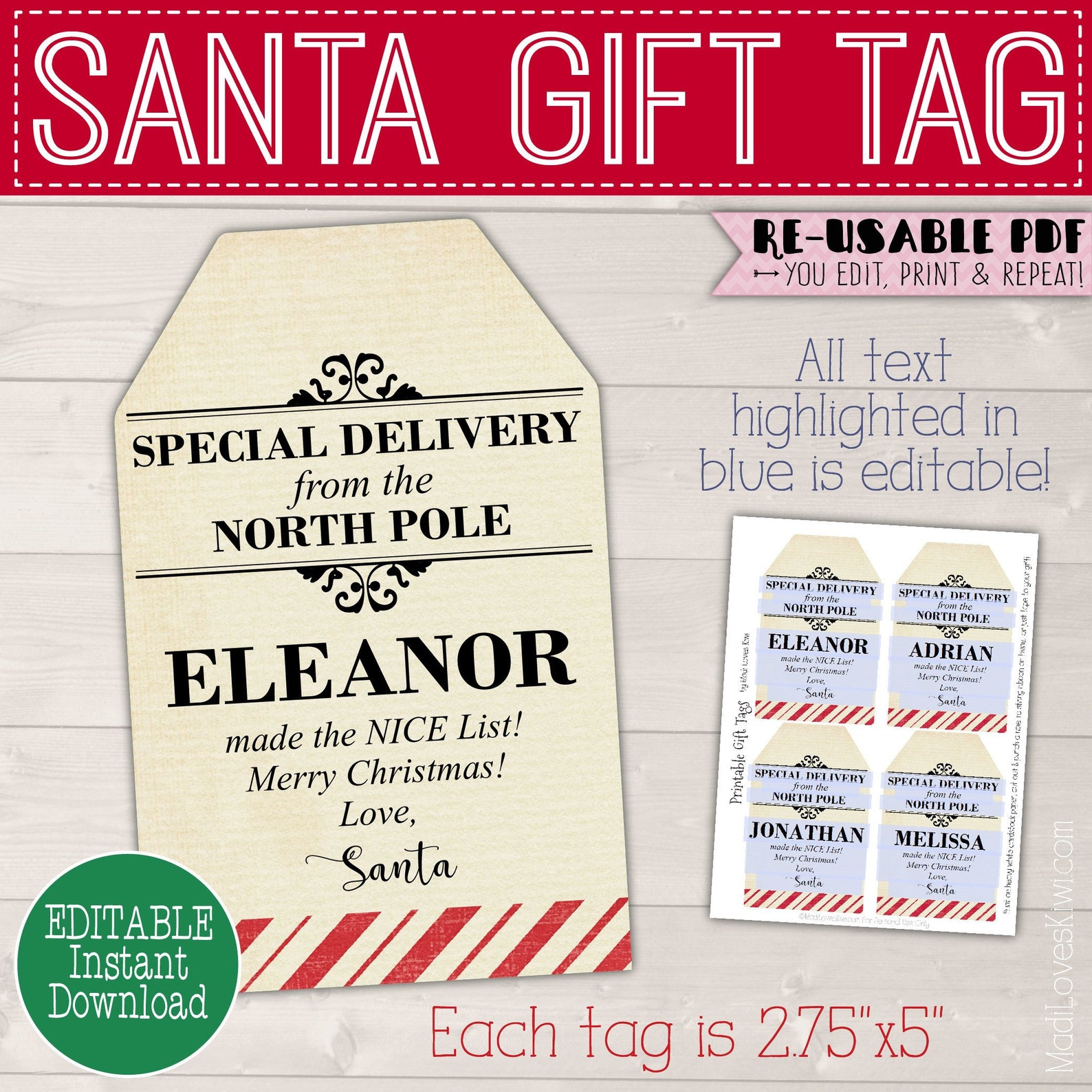 Special Delivery From North Pole Santa Gift Tags Printable | Etsy