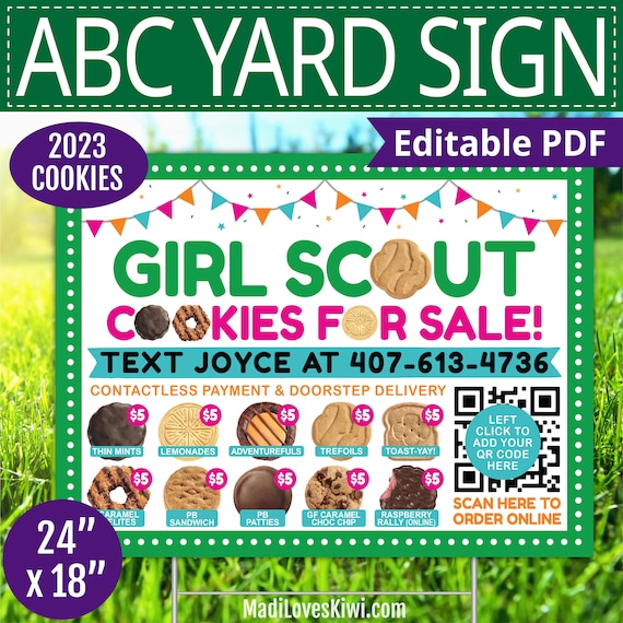 2023 ABC Girl Scout Yard Sign with QR Code, 24x18 Printable Cookie Sale ...