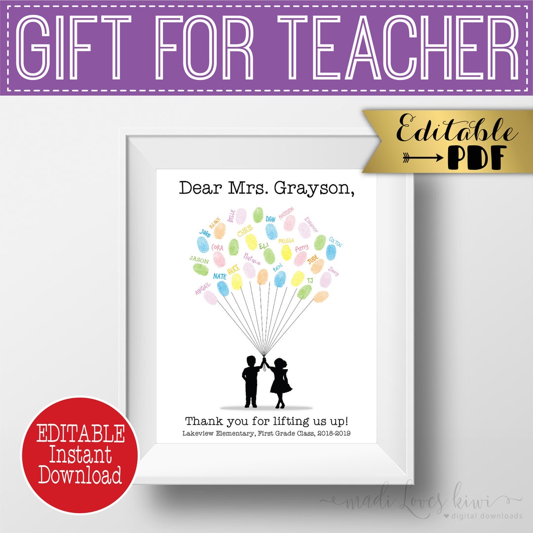 Printable Teacher Thank You Gift, End of Year Student Fingerprint Gift ...