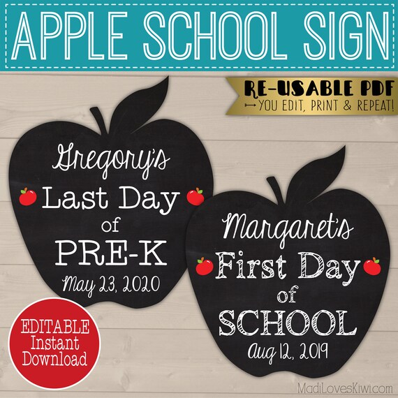 Reusable Apple Photo Props, First Day of School Sign Instant Download ...