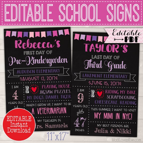 First Day of School Sign Instant Download, Last Day Printable ...