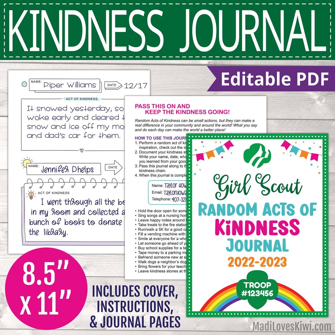 Printable Scout Kindness Journal, Editable Girl Troop Leader Book ...