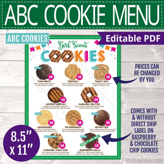 2023 ABC Girl Scout Cookie Menu, Printable Sale Flyer Instant Download ...