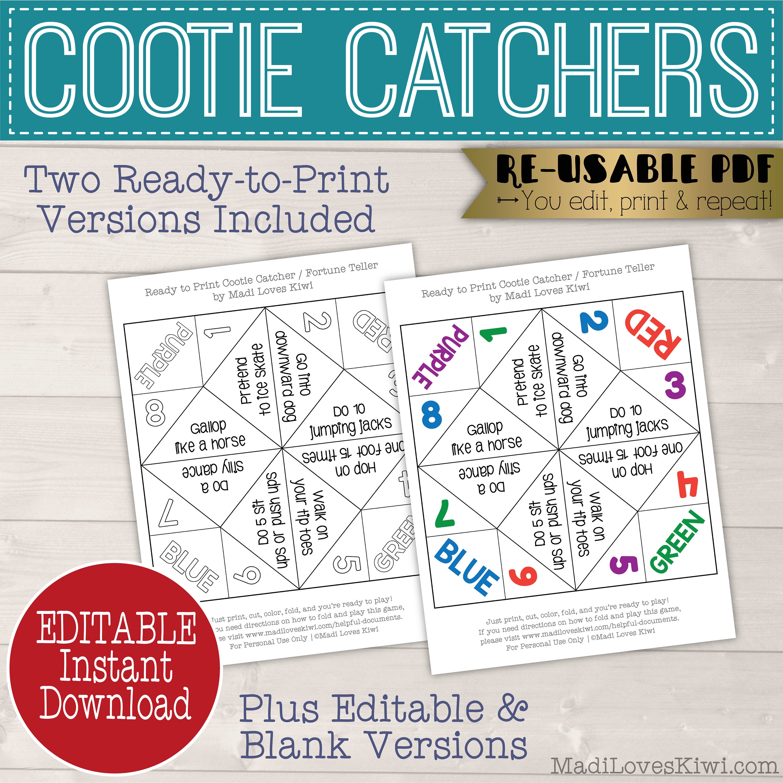 Editable Cootie Catcher Game Printable Fortune Teller - Etsy Australia