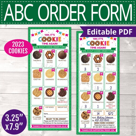 2023 ABC Printable Girl Scout Cookie Order Form, Editable Price List ...