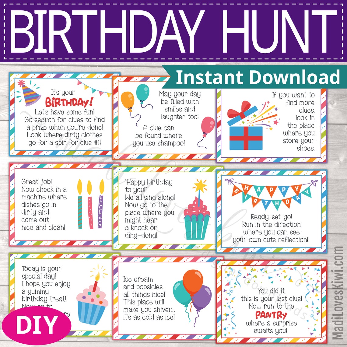Printable Birthday Scavenger Hunt Instant Download Editable | Etsy