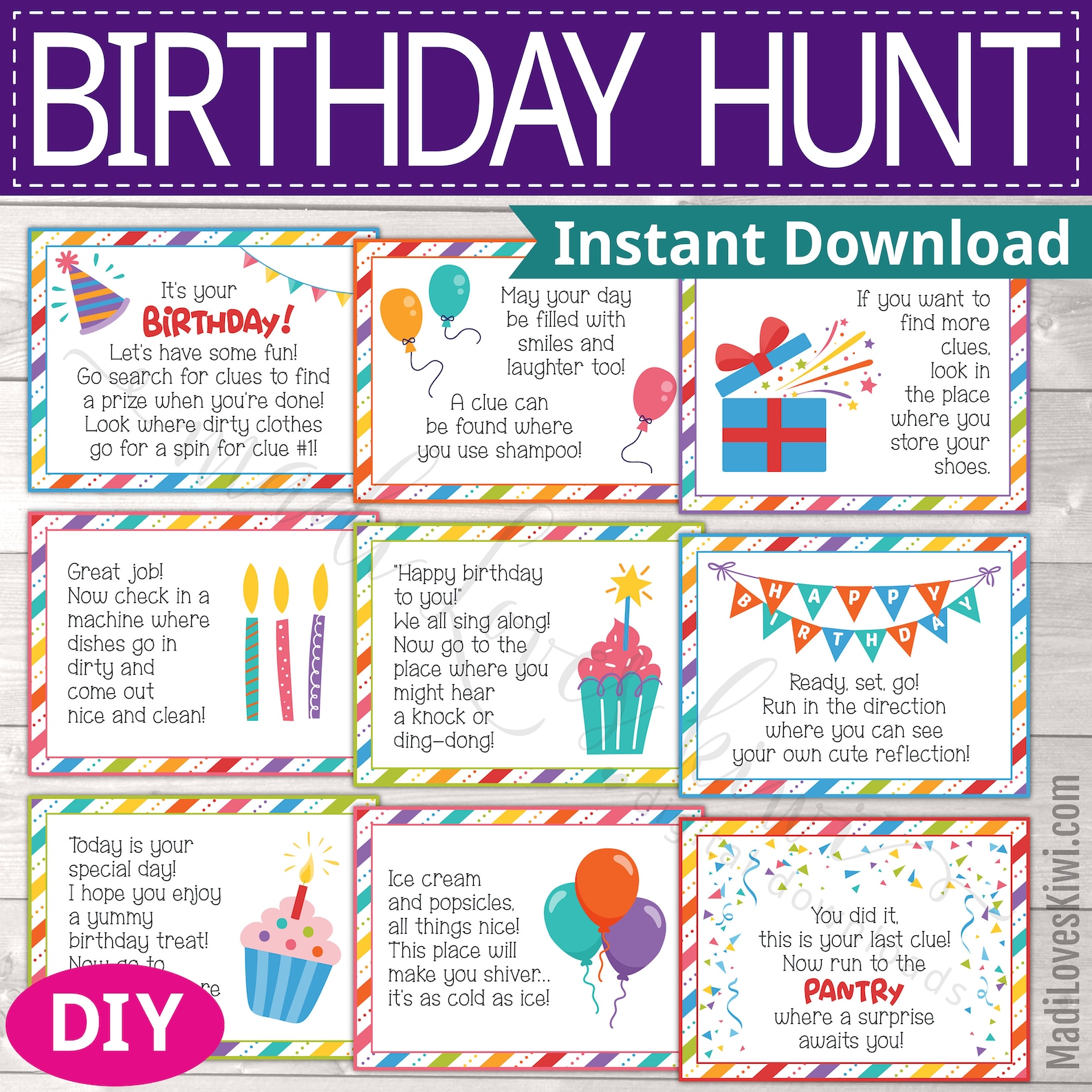 Printable Birthday Scavenger Hunt Instant Download Editable | Etsy