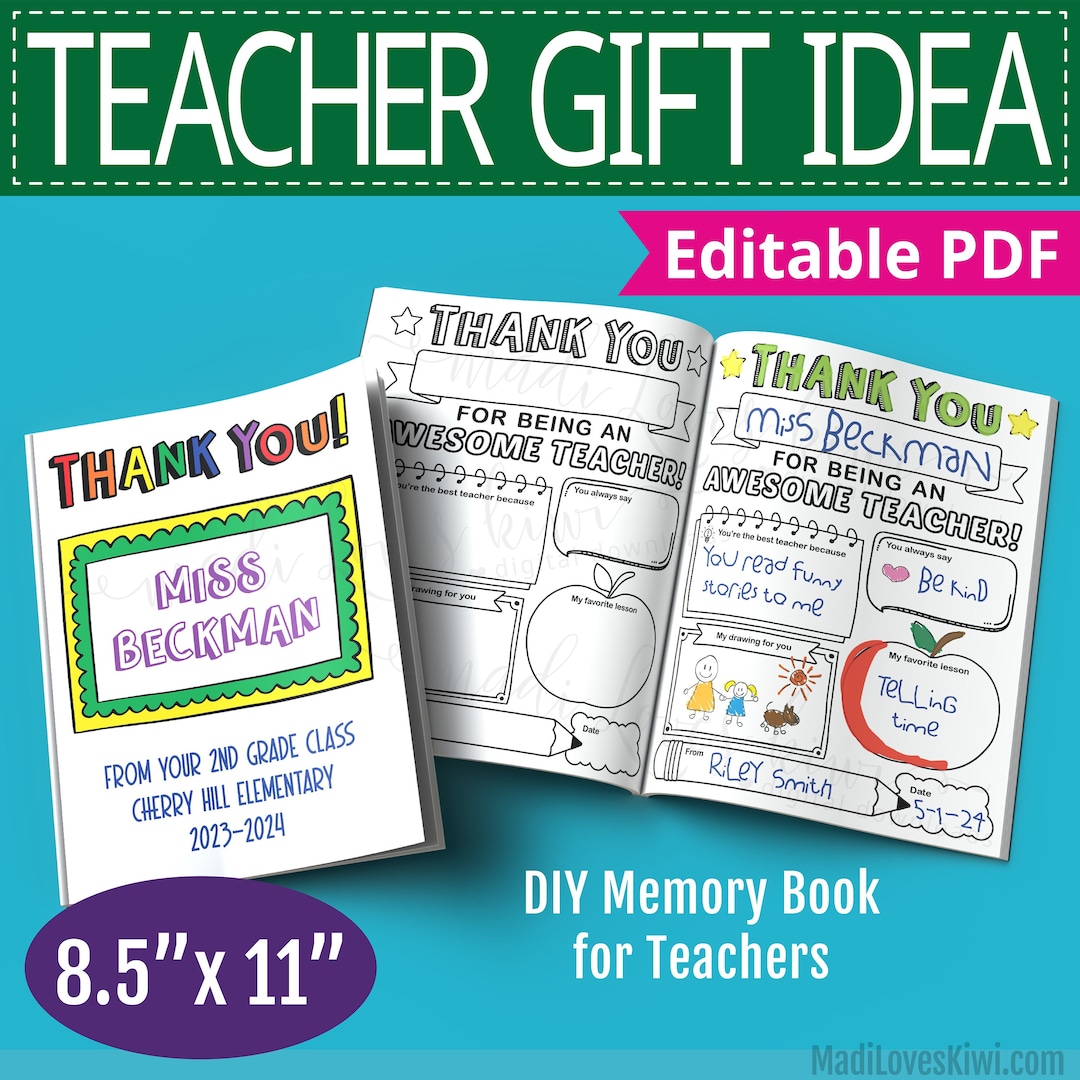 Printable Teacher Appreciation Memory Book Gift, Editable Thank You ...