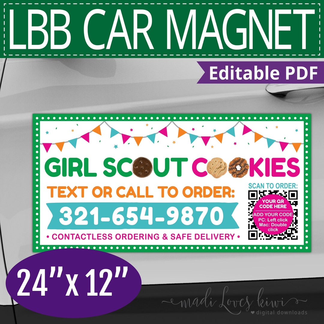 Printable LBB Scout Car Magnet 24x12, Editable Cookie Sign Decal With ...