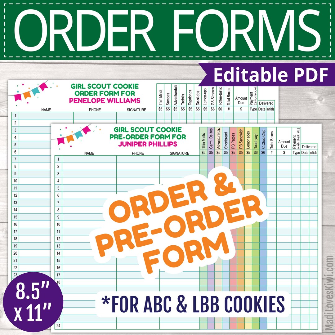 Printable Scout Cookie Order Form, Editable Pre-order Menu Instant ...