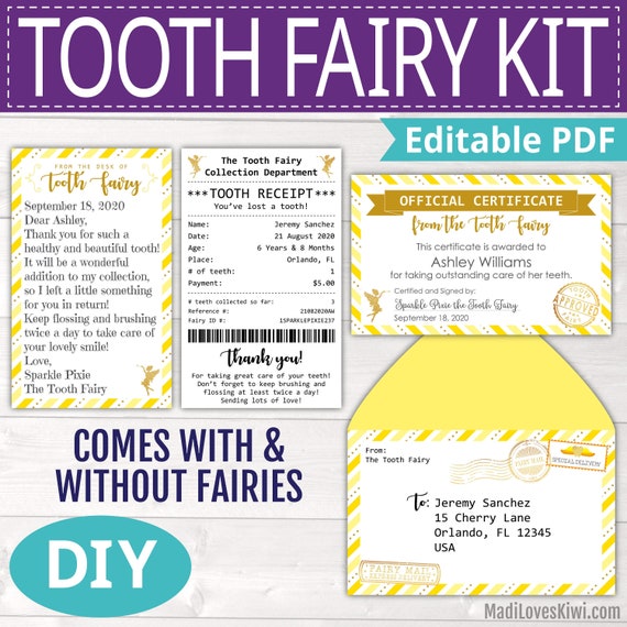 Yellow Gold Editable Tooth Fairy Letter Bundle With Printable | Etsy
