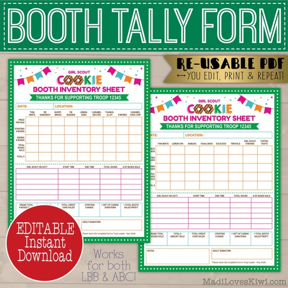 Editable Girl Scout Booth Tally Sheet, Printable LBB & ABC Cookie Sales ...