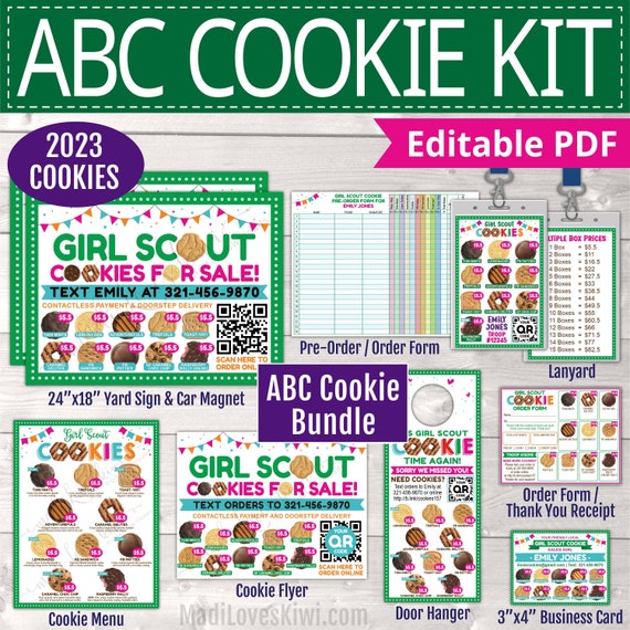 2023 Abc Printable Girl Scout Cookie Bundle Editable Yard Sign Menu