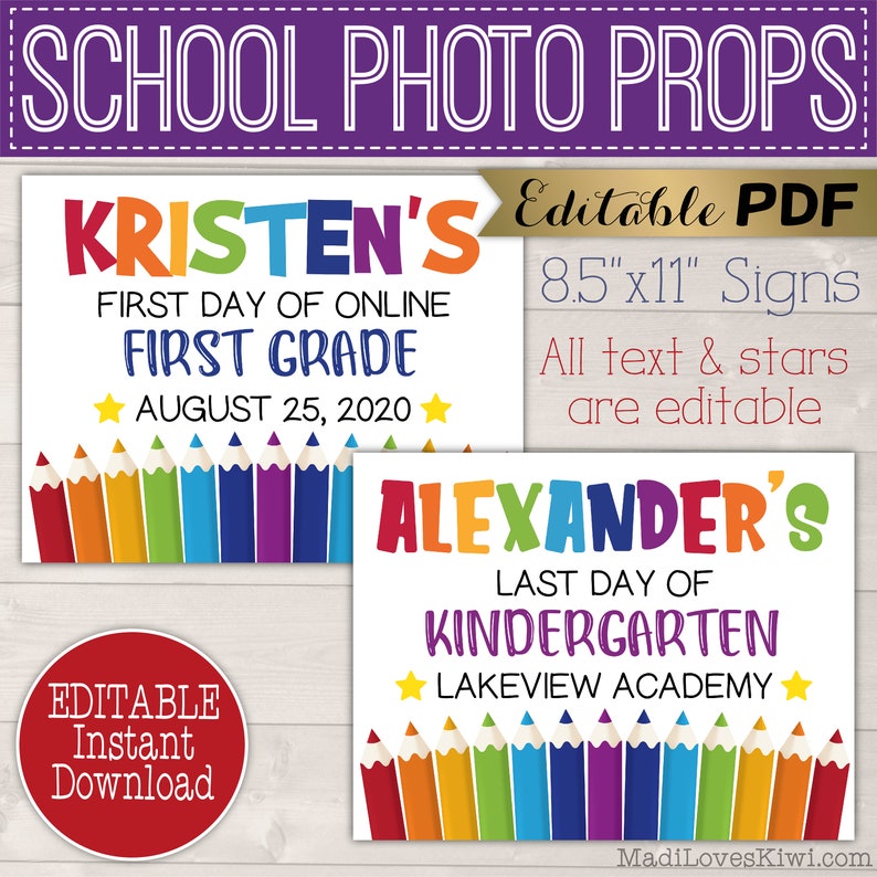 Printable First & Last Day Sign With Rainbow Pencils Digital - Etsy