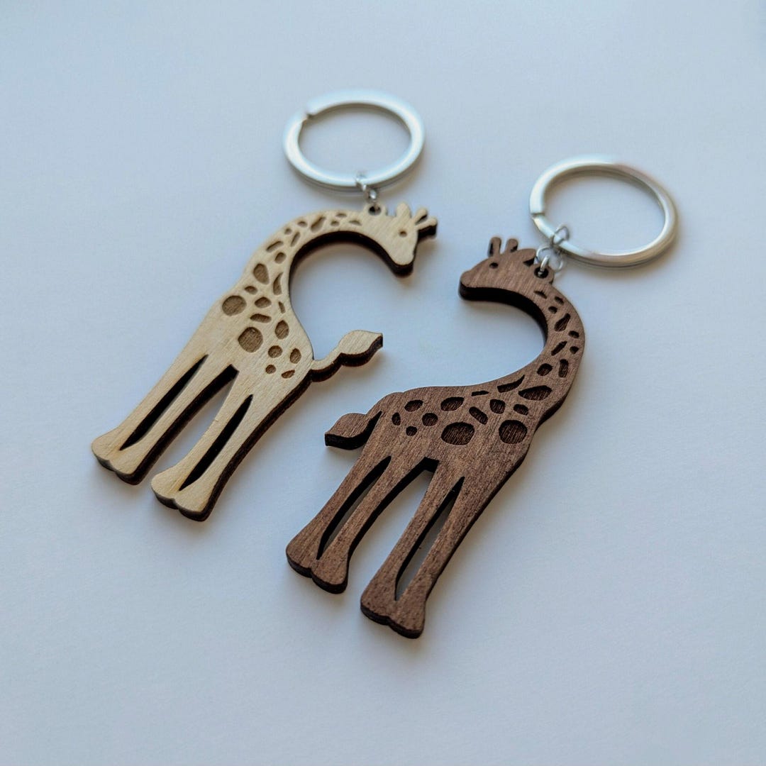Cute Giraffe Keychains Wooden Matching Key Ring Set for BFF, Friend ...