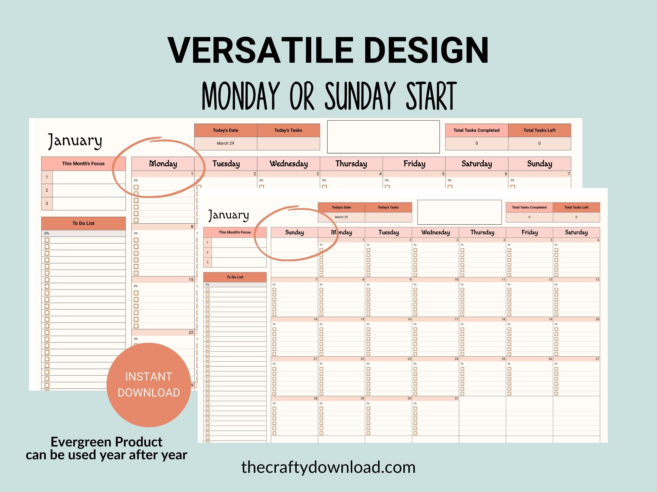 Digital Monthly Task Calendar 2024 Editable Google Sheets Template ...