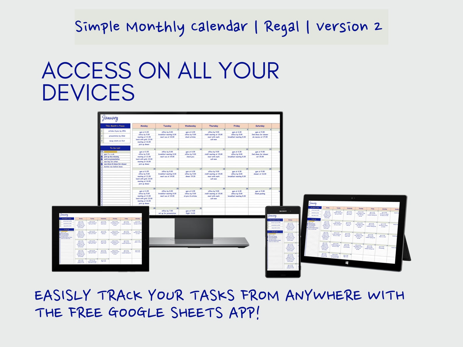 Monthly Calendar Automated Google Sheets Editable Template Daily ...