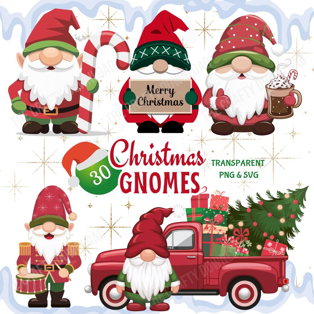 Holiday Christmas Gnomes Truck Clipart Bundle Winter Graphics ...