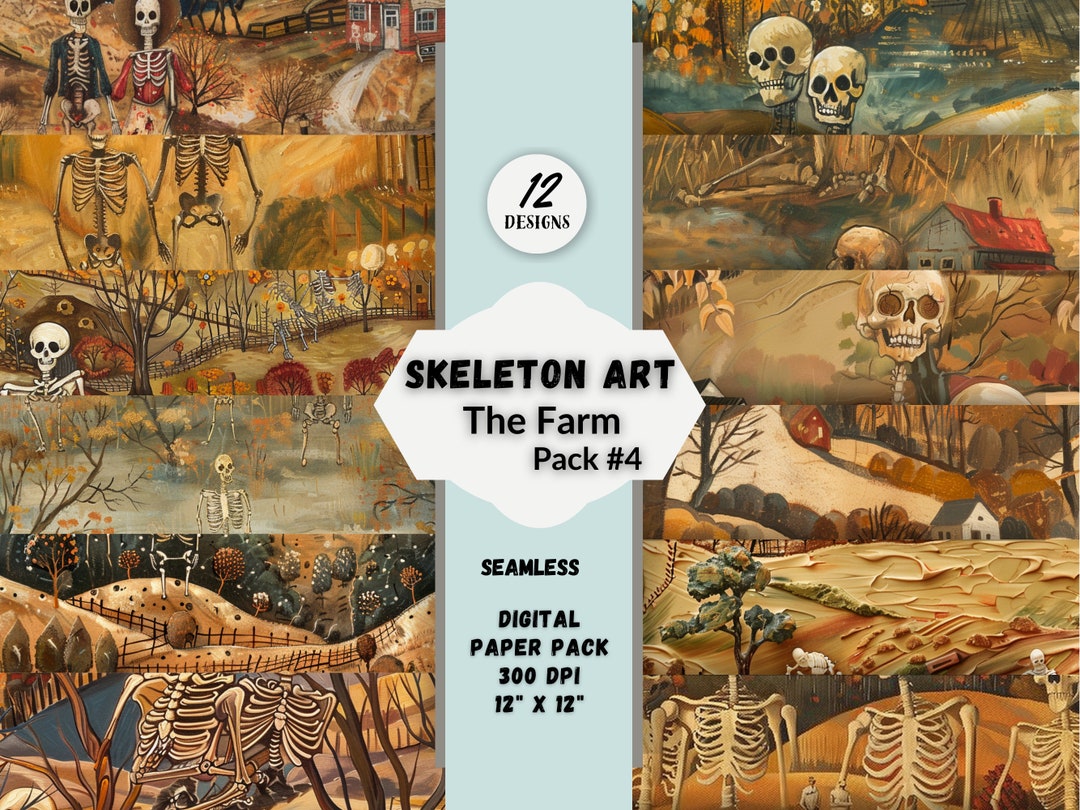 Seamless Patterns Spooky Skeleton Art at the Farm Instant Download for ...