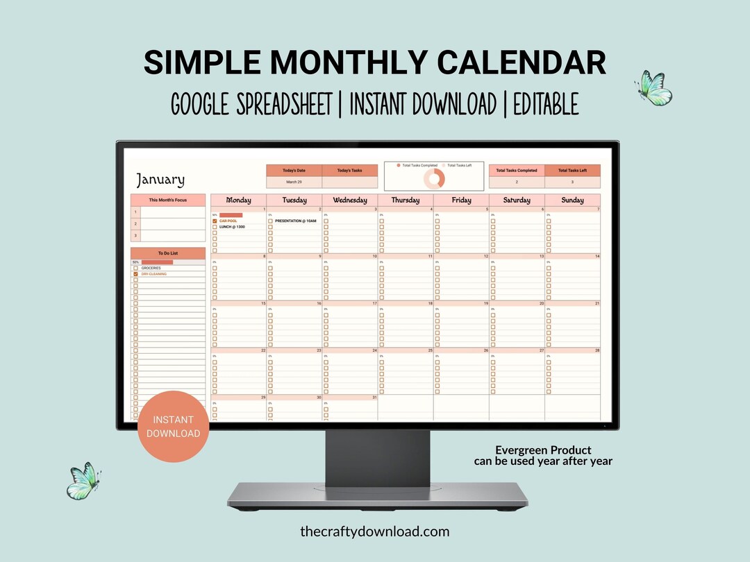 Digital Monthly Task Calendar 2024 Editable Google Sheets Template ...