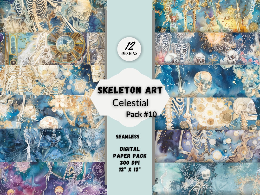 Spooky Skeleton Art Seamless Patterns Celestial Theme Instant Download ...