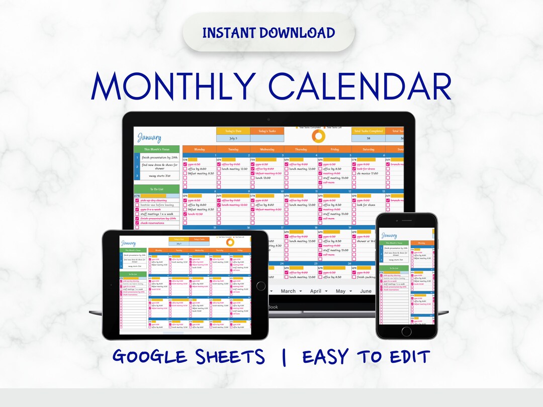 Digital Monthly Task Calendar 2024 Automated Editable Google Sheets ...