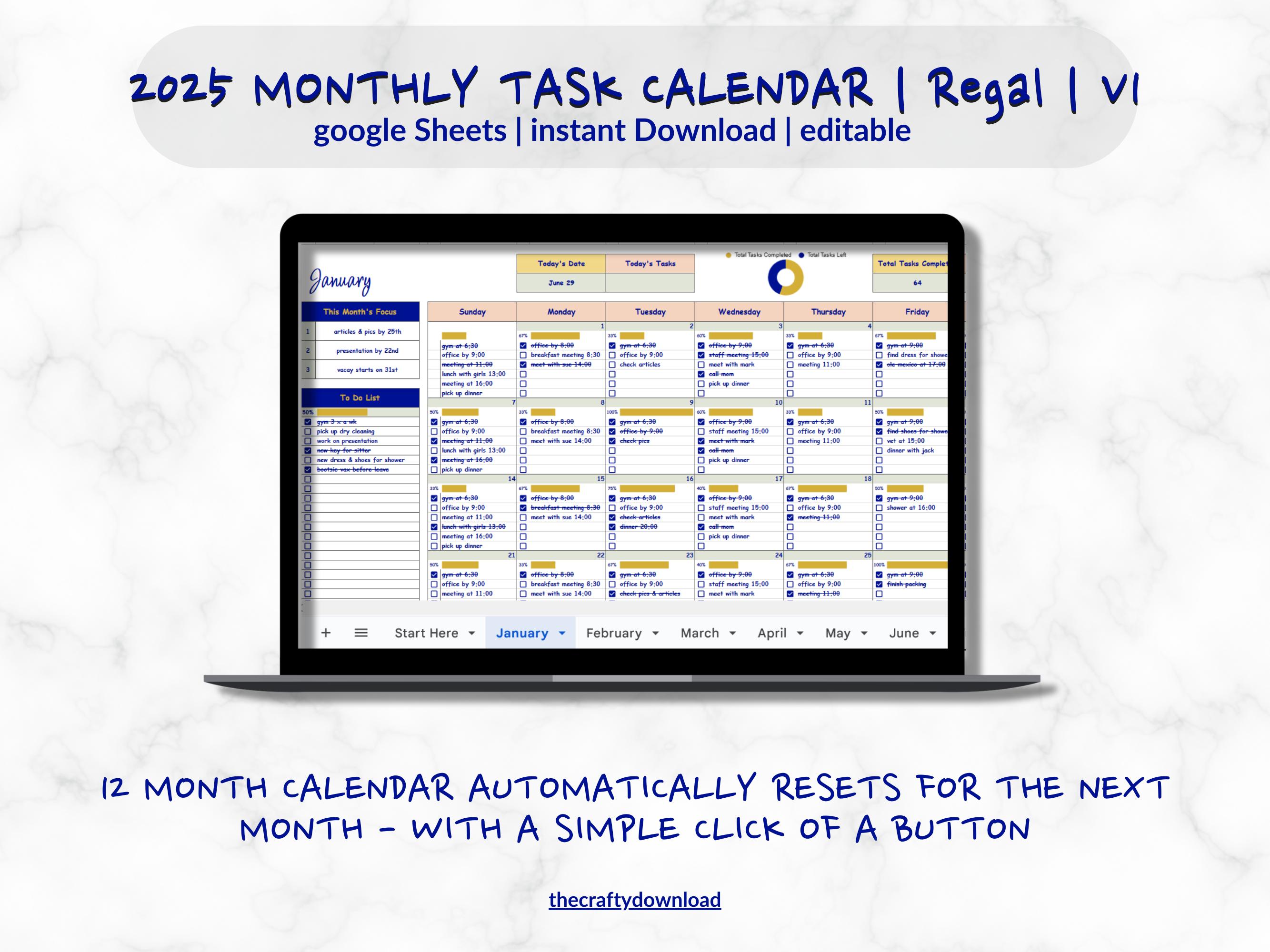 Monthly Calendar Spreadsheet Template Google Sheets Task Tracker Daily ...