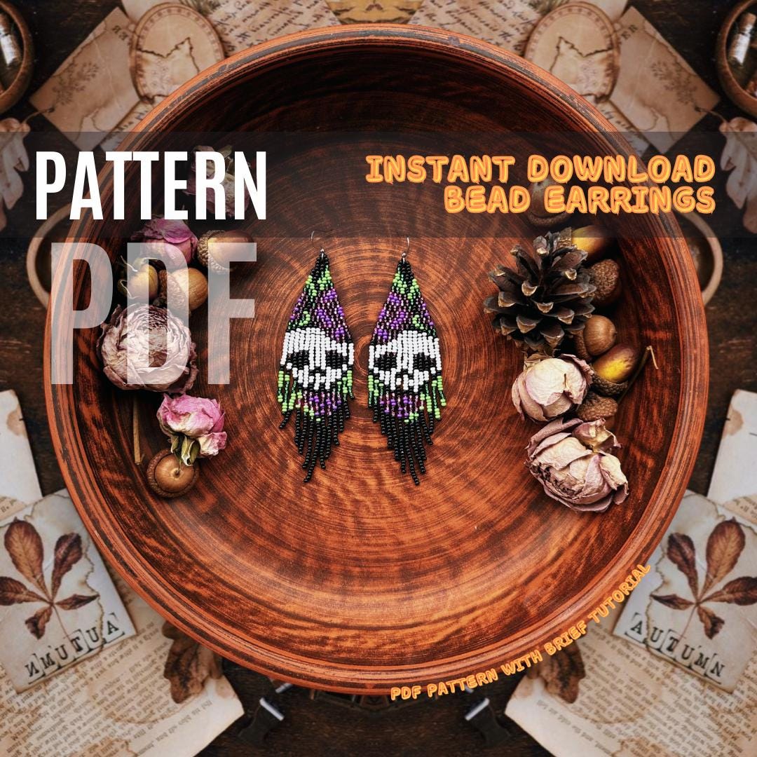 PDF Whimsical Skull Earrings Pattern, Create Handwoven Purple Rose ...