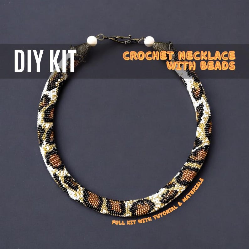 DIY Kit for Beaded Crochet Necklace Exotic Python Print Design. Full ...