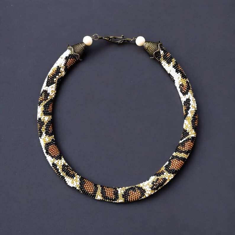 DIY Python Beaded Crochet Necklace Kit, Brown Beige Snake Print Jewelry ...