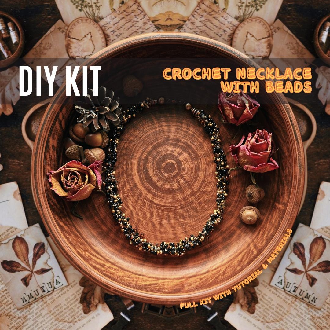 DIY Elegant Beaded Crochet Necklace Kit – Black Gold Jewelry Making Set ...