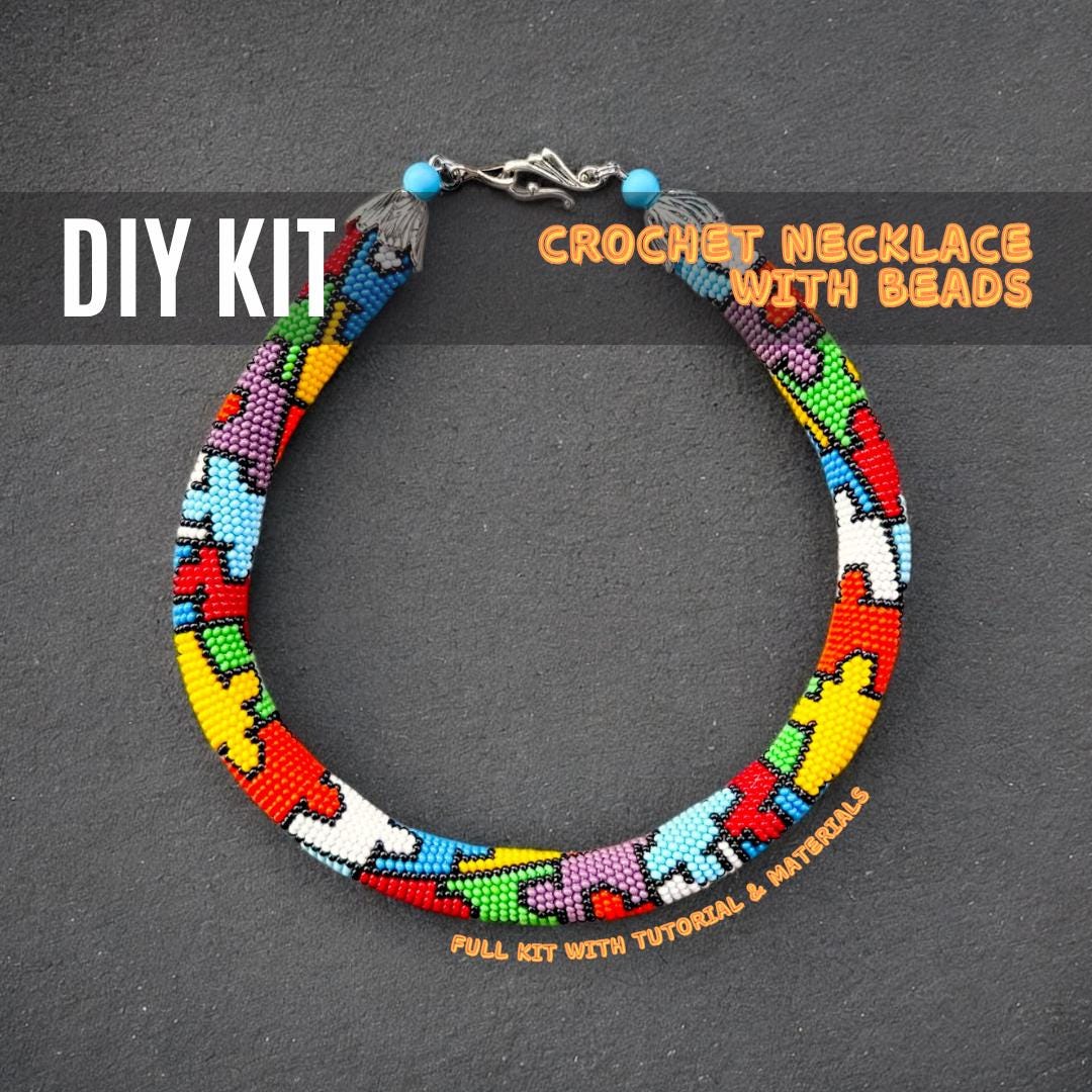 DIY Colorful Puzzle Bead Crochet Necklace Kit, Craft Your Unique ...