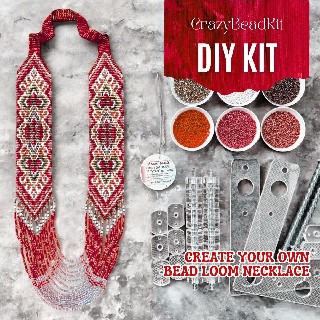 DIY Bead Loom Necklace Kit – Traditional Red Geometric Gerdan Pattern ...