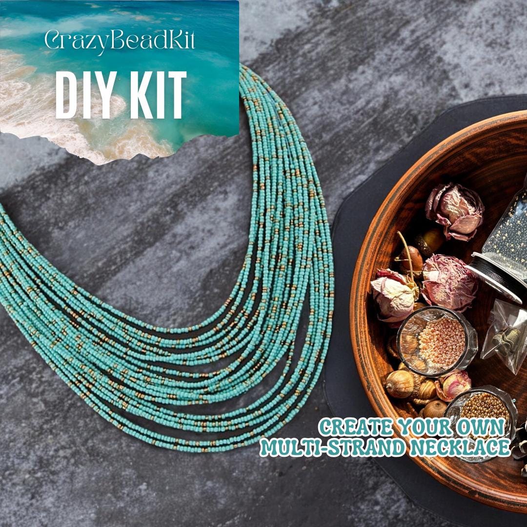 DIY Bead Turquoise Gold Necklace Crafting Kit for Adults, Handmade Bead ...