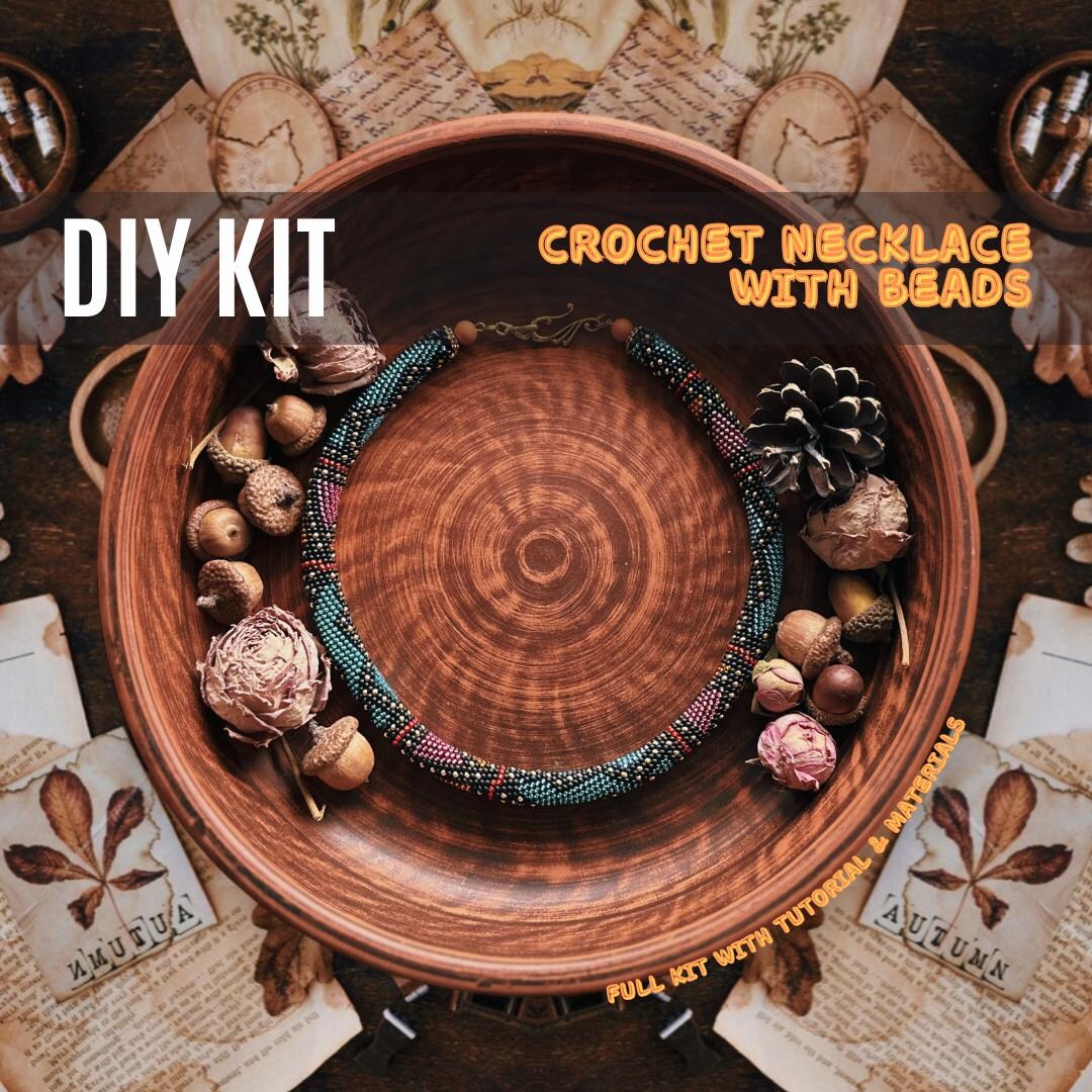 DIY Kit Beaded Crochet Necklace, Boho Beadwork Necklace Making Kit ...