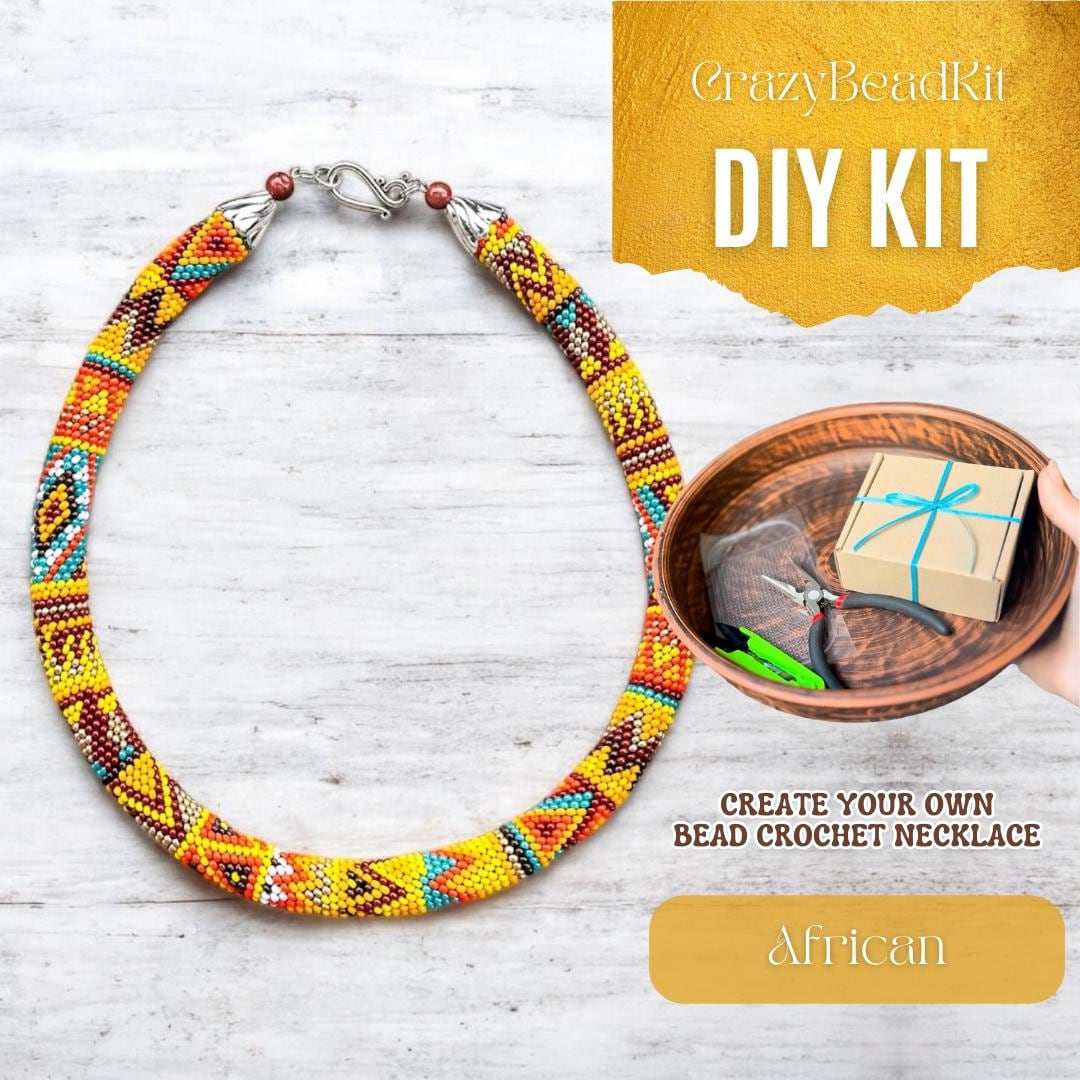 DIY Tribal Beaded Crochet Necklace Kit, Create African Ethnic Pattern ...