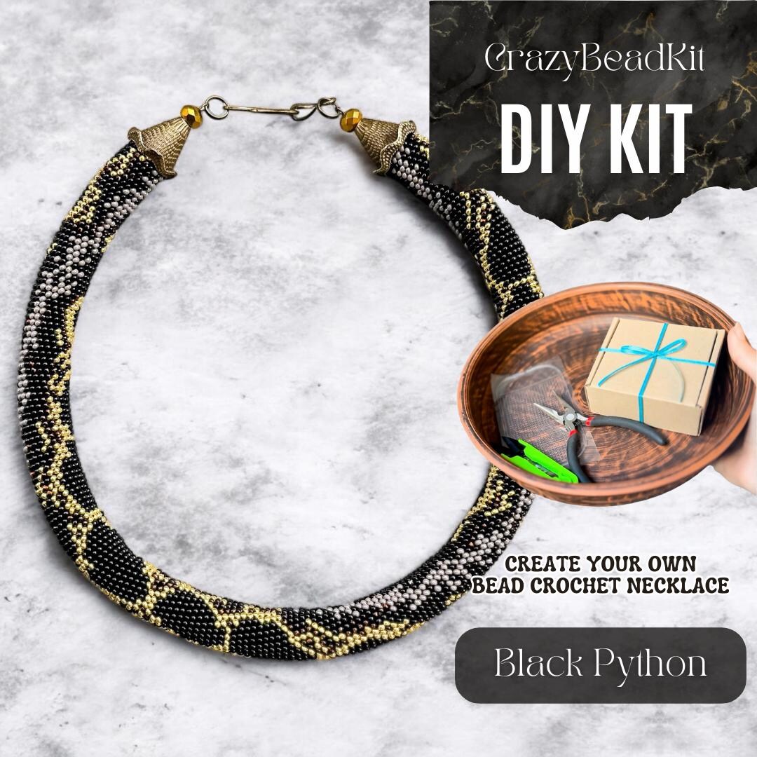 DIY Black Python Beaded Necklace Kit, Bead Crochet Rope Reptile Pattern ...