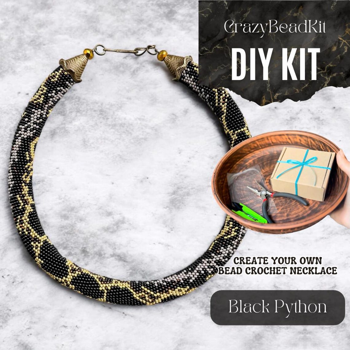 DIY Black Python Beaded Necklace Kit, Bead Crochet Rope Reptile Pattern ...