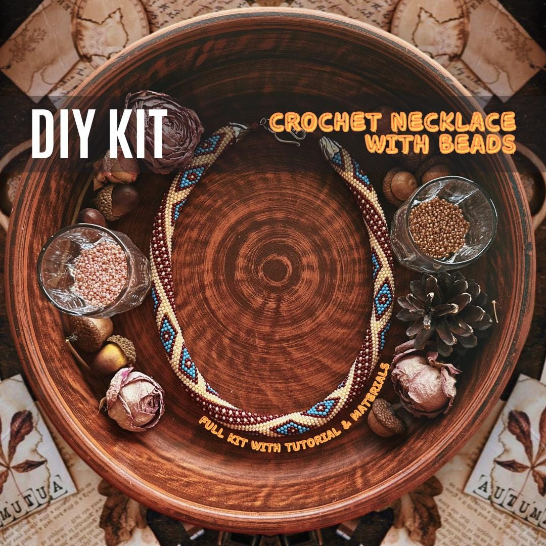 DIY Crochet Beaded Necklace Kit - Boho Hippie Handmade Beadwork Jewelry ...