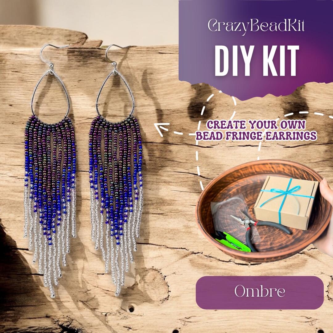 DIY Purple Ombre Beaded Fringe Earrings Kit, Disco Purple Boho Jewelry ...