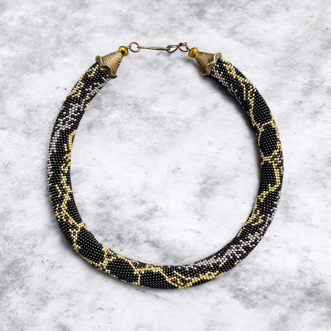 DIY Black Python Beaded Necklace Kit, Bead Crochet Rope Reptile Pattern ...