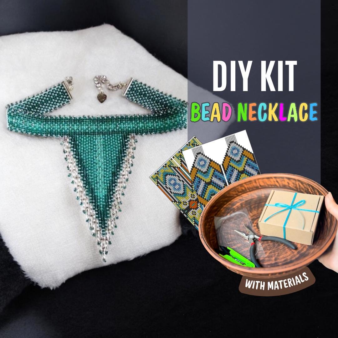 DIY Bead Necklace Kit: Create a Stunning Green and Silver Beaded ...
