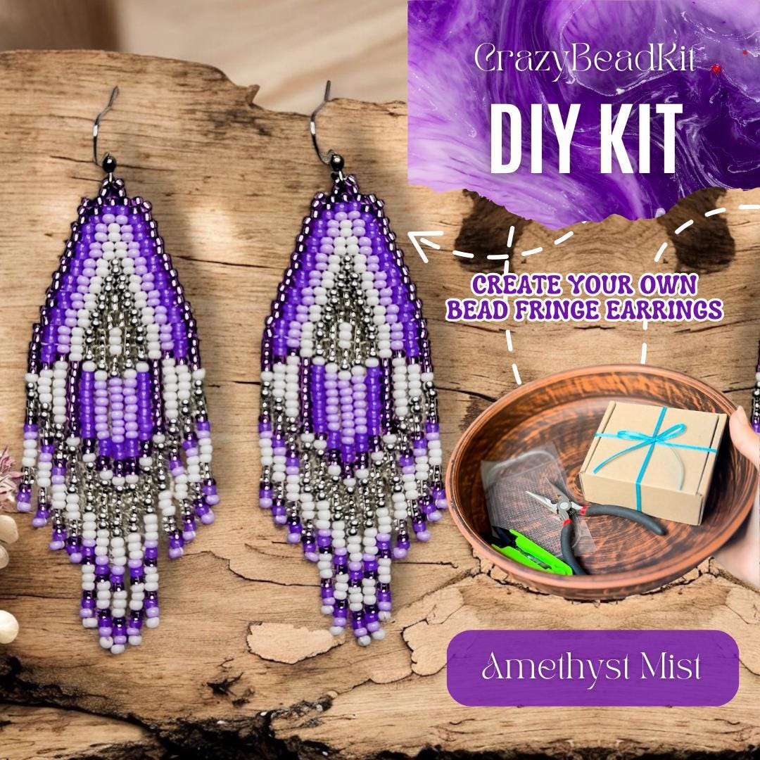 DIY Bead Fringe Earrings Kit Amethyst Mist, Purple Beaded Earrings ...