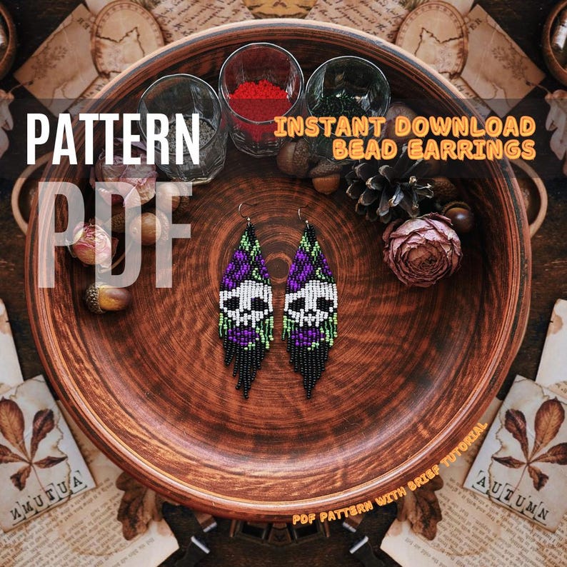 PDF Skull Purple Flower Beaded Earrings Pattern, Create Bold Statement ...