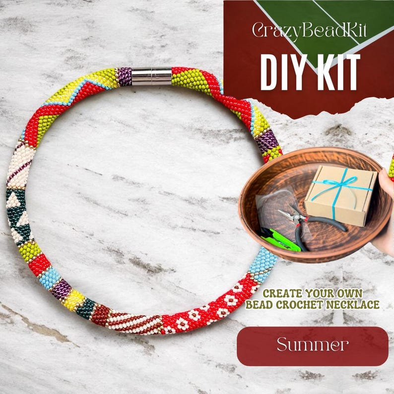 DIY Summer Mosaic Bead Crochet Necklace Pattern | Colorful Boho Beaded ...