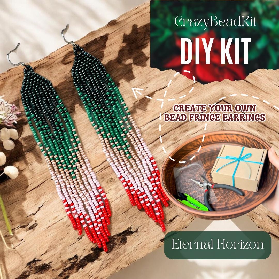 DIY Kit Native American Green Red Earrings With Tutorial, Craft Mother ...