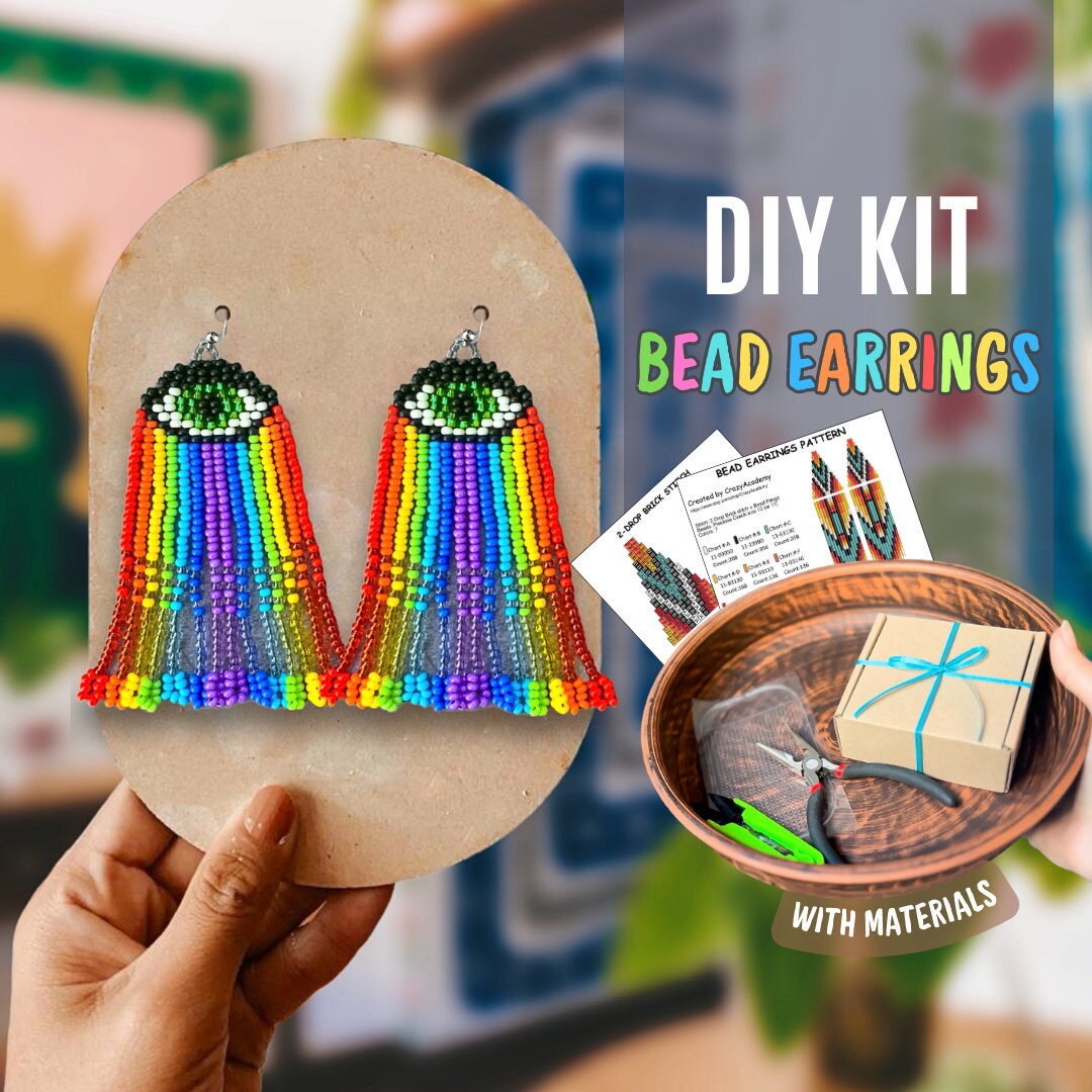 DIY Rainbow Tears Eyes Bead Fringe Earrings Kit, Green Eyes, Craft Gift ...
