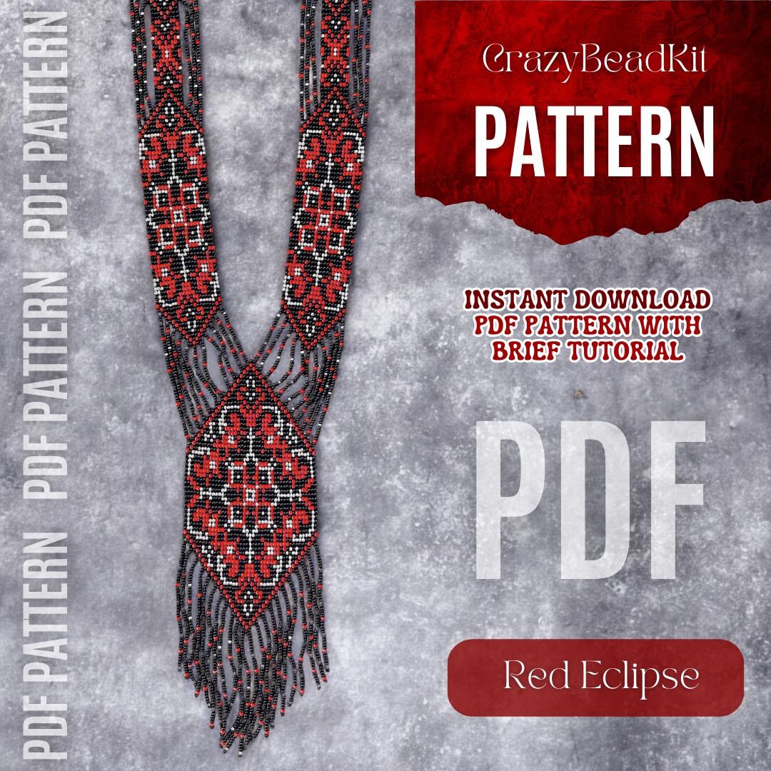 PDF Pattern: Gothic Red Black Bead Loom Necklace, Create Bold Dark ...