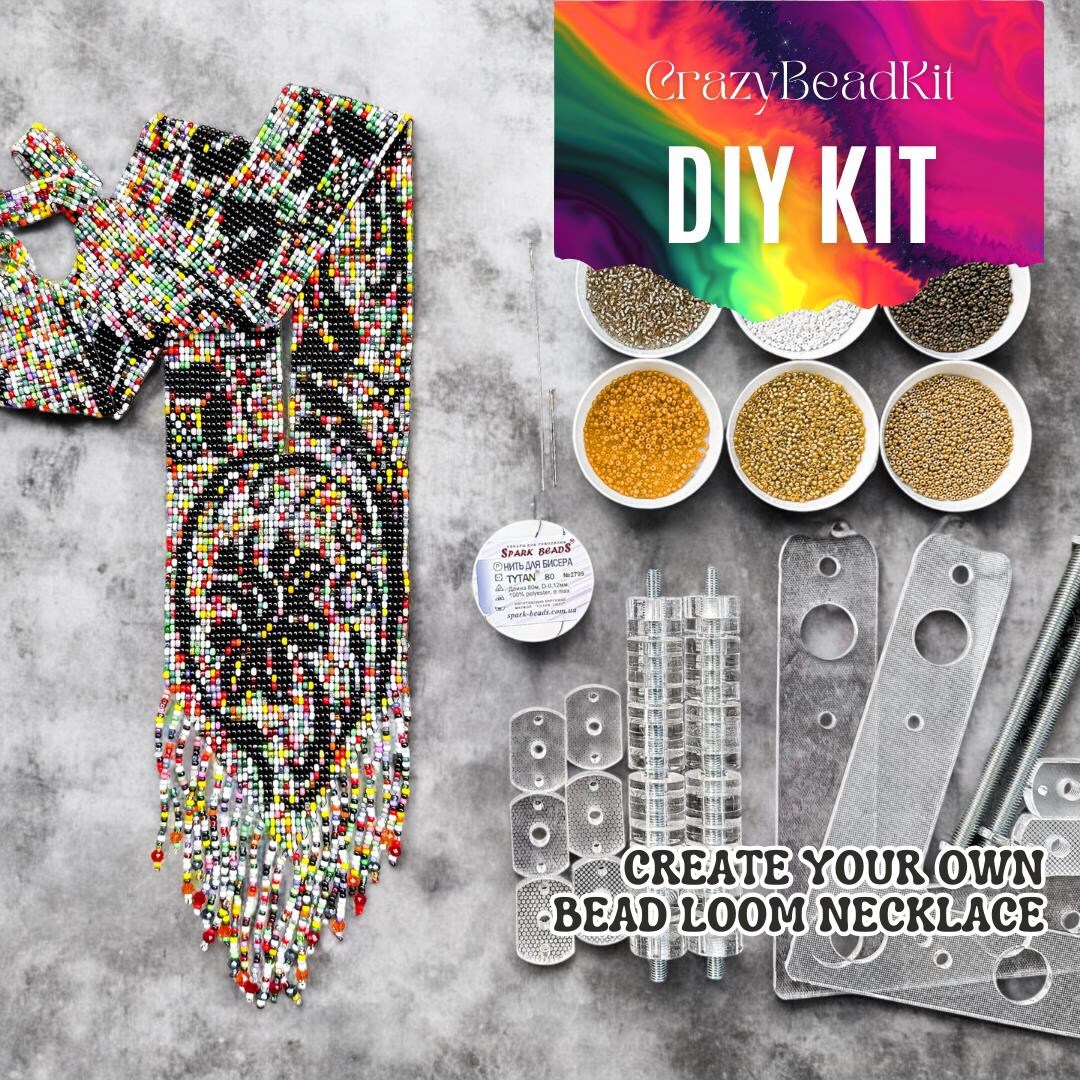DIY Black Colorful Bead Loom Necklace Kit, Floral Bloom Pattern ...